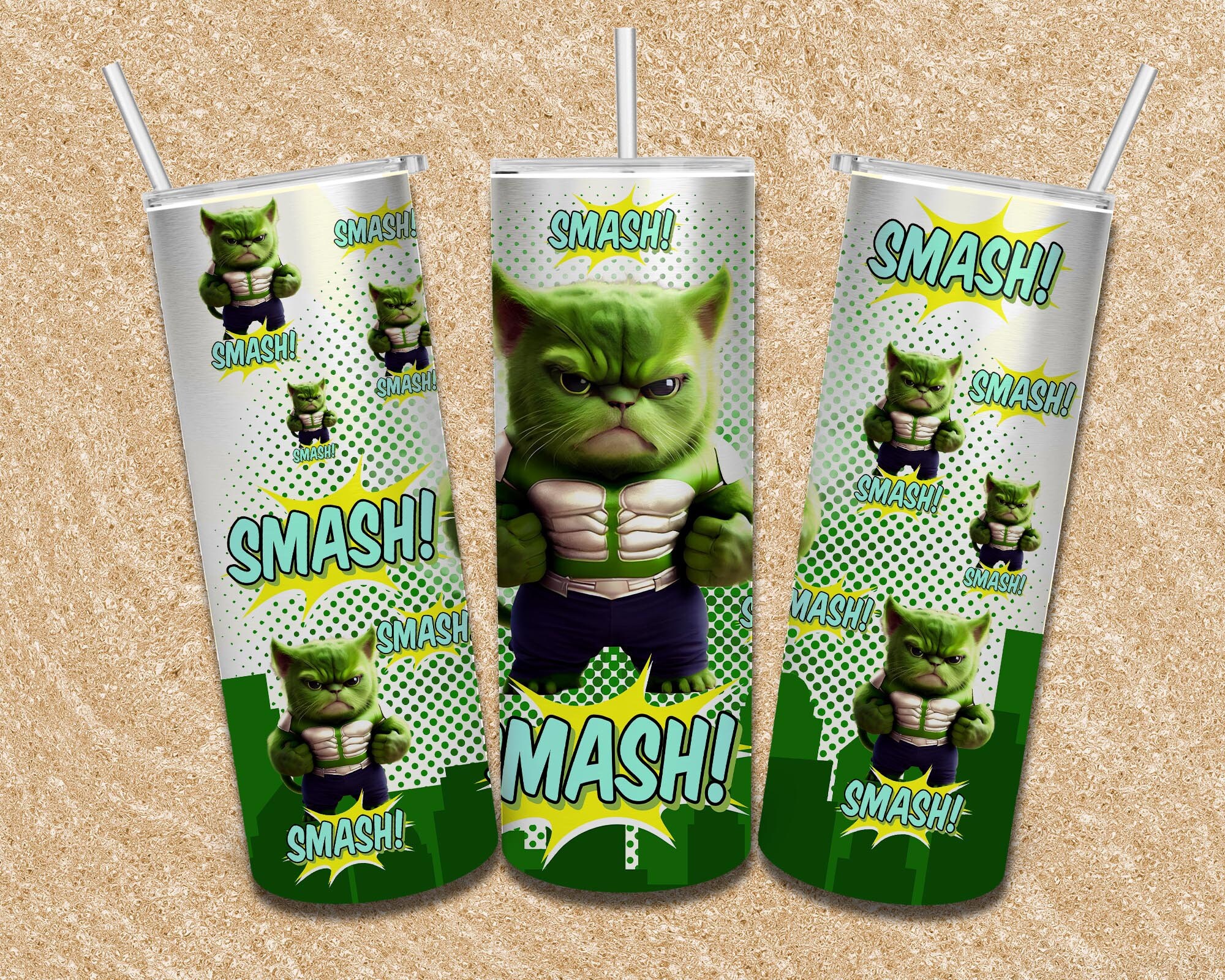Cute Hero Cat Smash Tumbler Design PNG Sublimate Big Green - Etsy