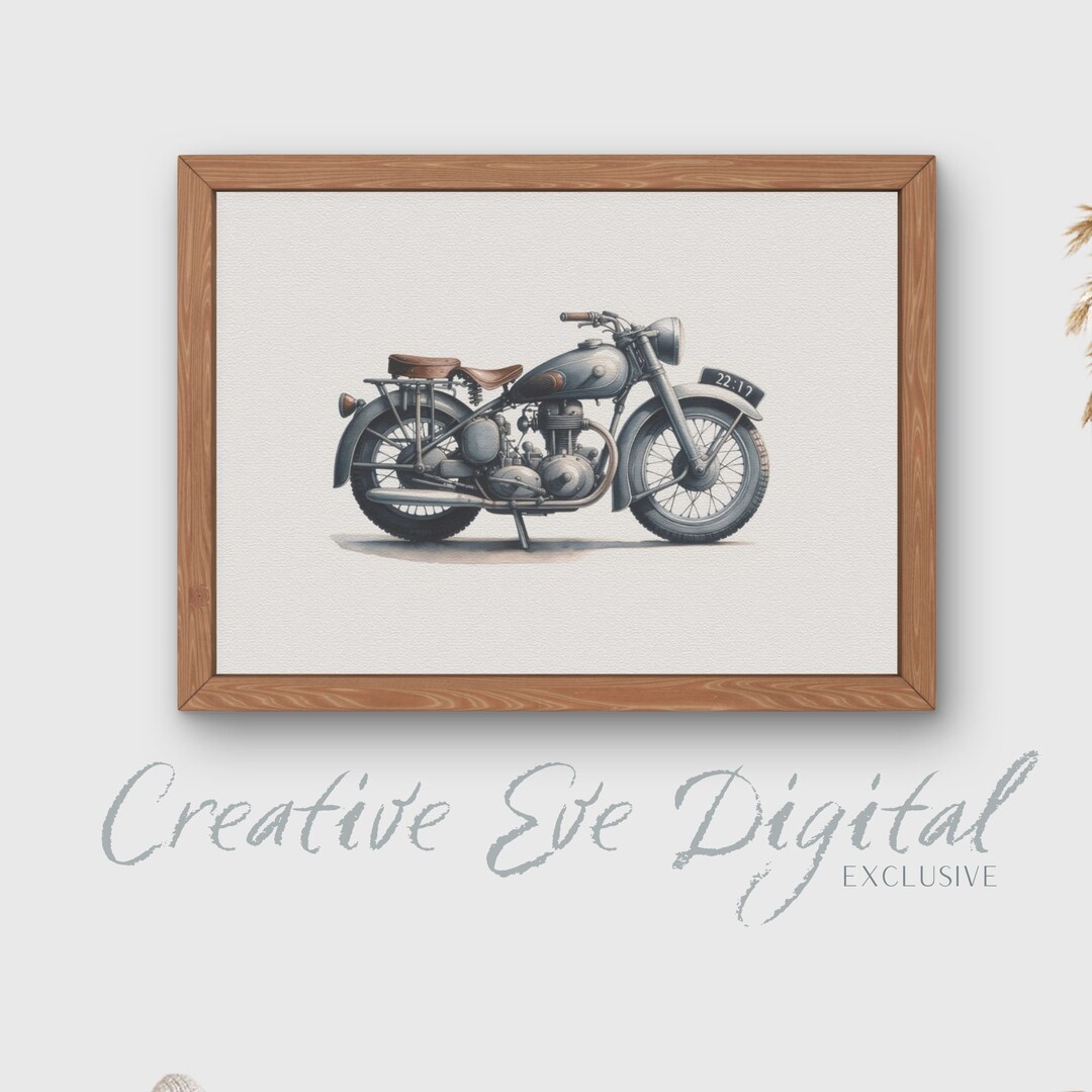 Vintage Motorcycle Print, Retro Motorbike Wall Art, Antique Motorcycle ...