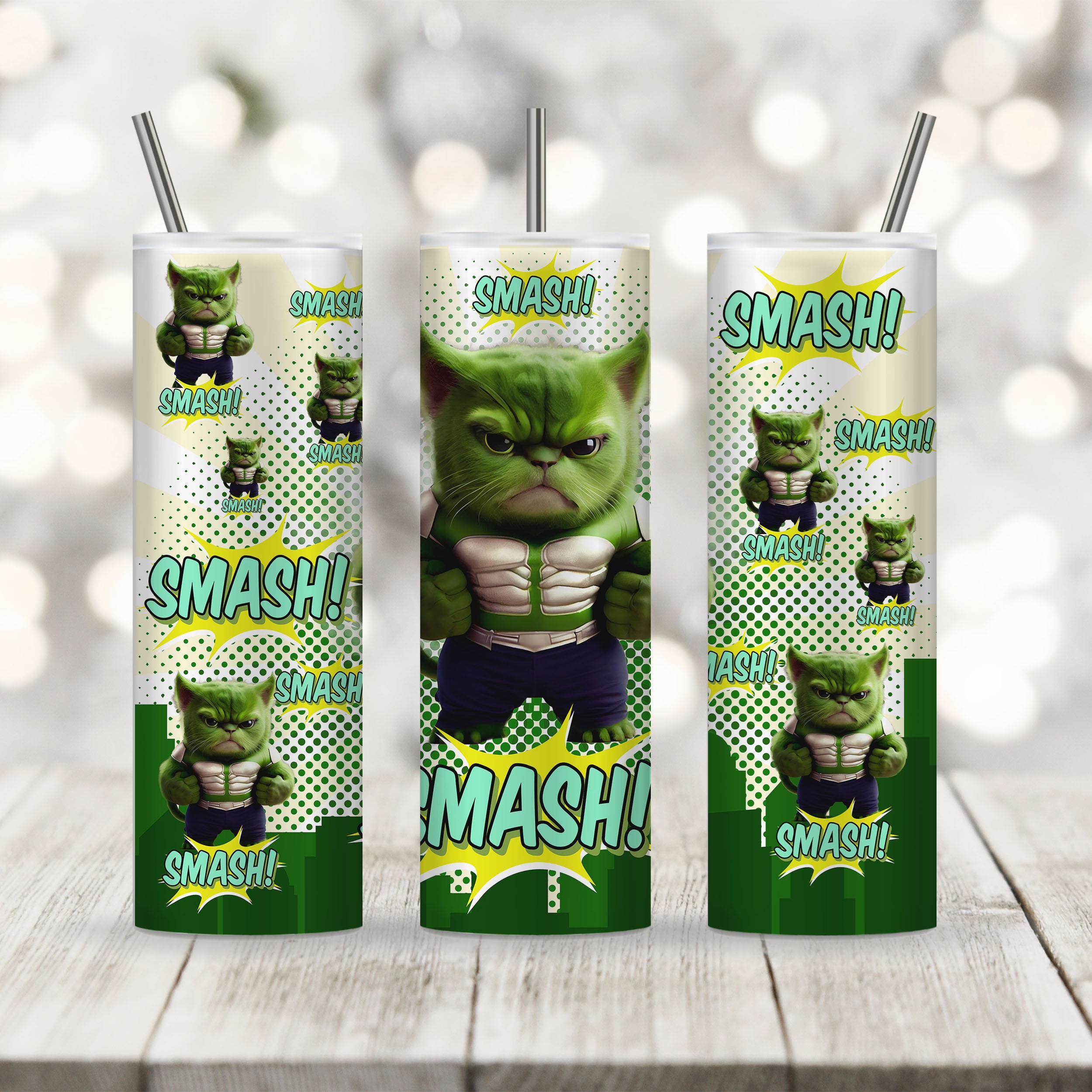 Cute Hero Cat Smash Tumbler Design PNG Sublimate Big Green - Etsy