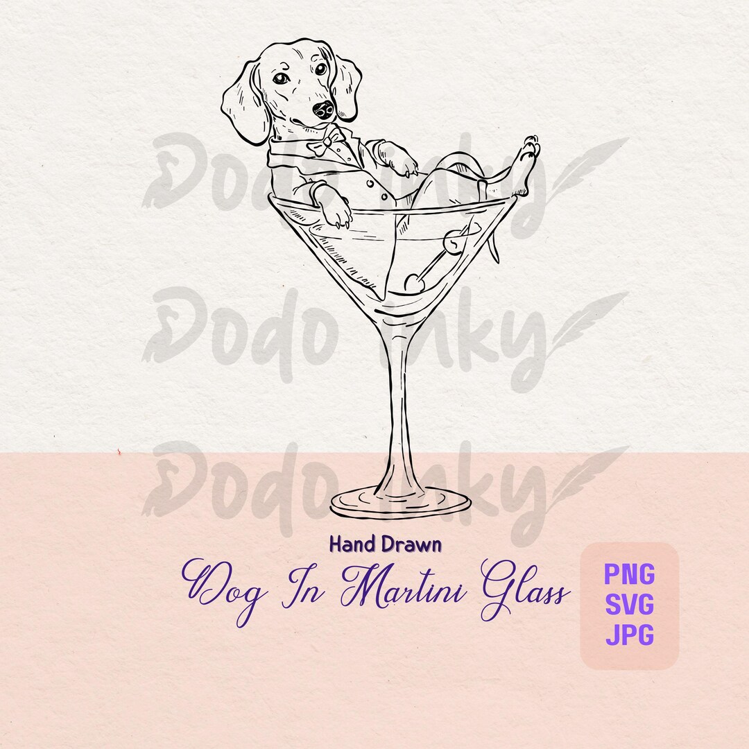Dog in Martini Glass Illustration: Whimsical Cocktail Party Icon (SVG ...