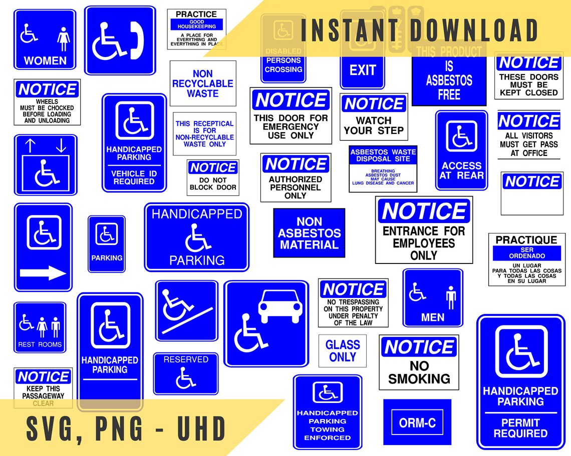 Blue Warning Signs 40 Sets of JPG EPS SVG Files Clipart | Etsy