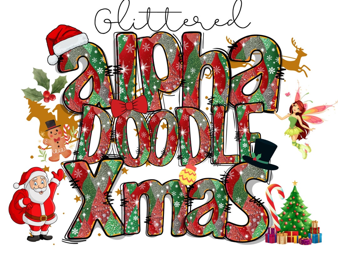 Christmas Doodle Letters PNG Red and Green Glittered Doodle Fonts ...