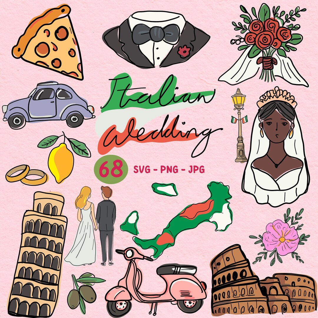 Italian Wedding Clipart Bundle: Hand-drawn Dolce Vita Italy Icon Set ...