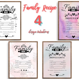 Family Recipe Wall Art Design Set of 4 SVG, JPG, Family Gift Download ...