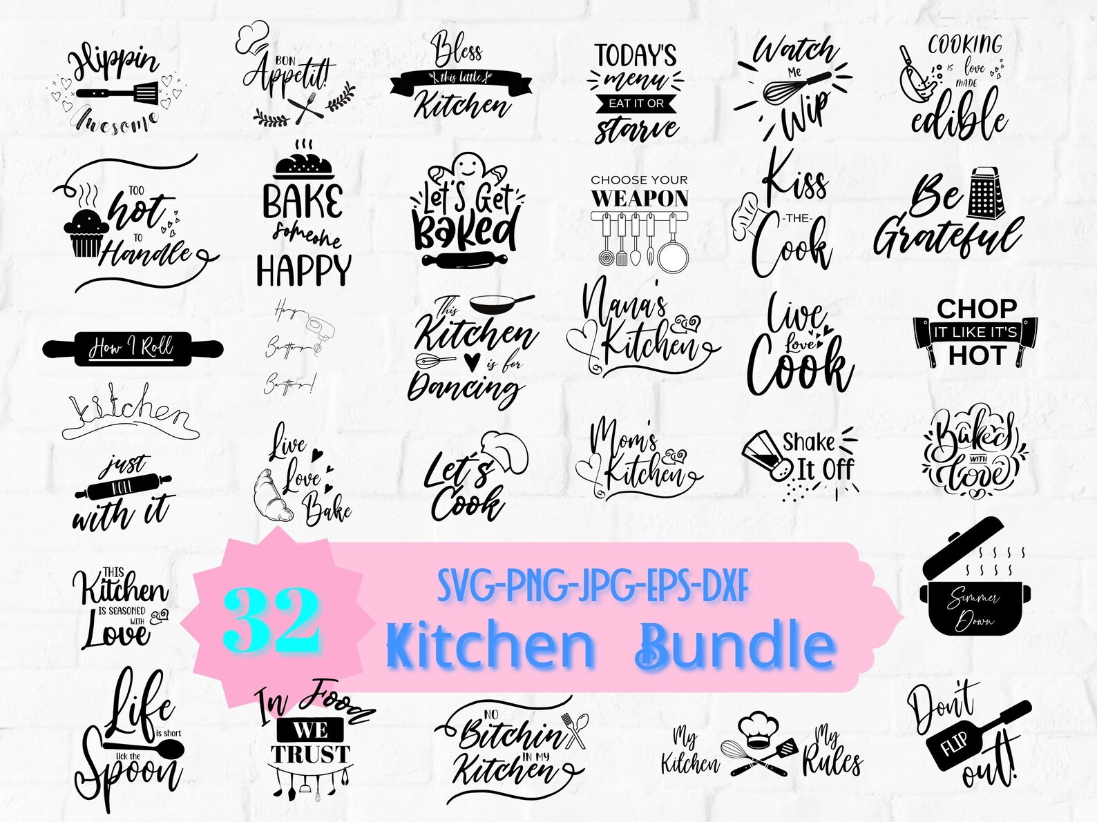 Cute Kitchen SVG Bundle Culinary Wall Sayings Digital - Etsy