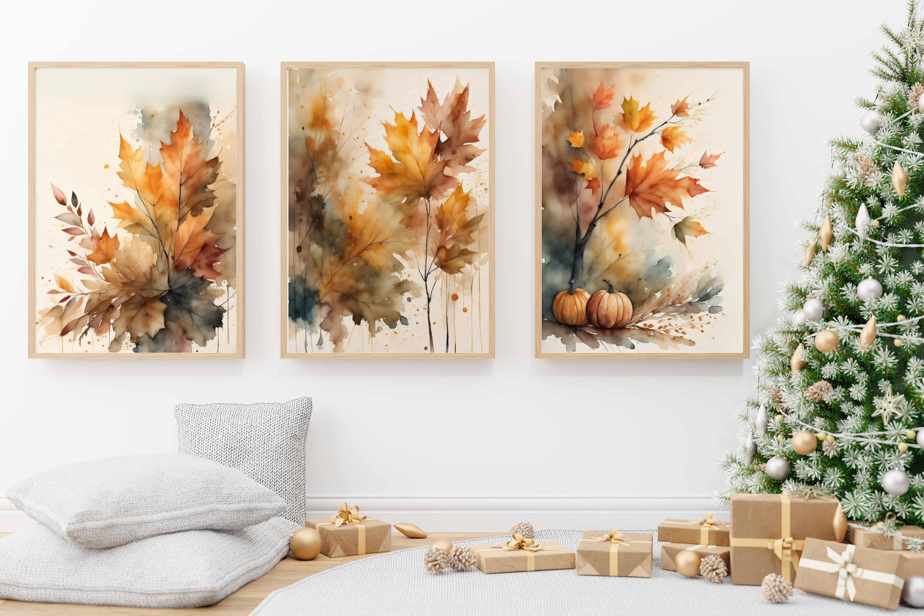 Fall Decor Prints Set of 3, Farmhouse Autumn Printable Tree Leaves Art ...