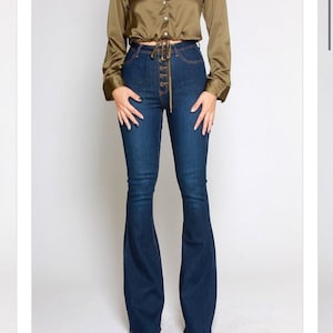 Button Down Bell Bottom Jeans, Bell Bottom Jeans Woman, High Waisted ...