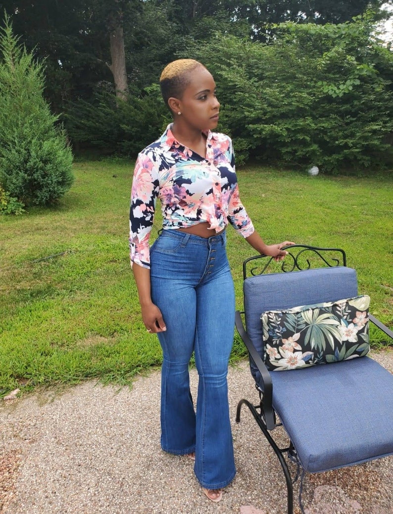 Button Down Bell Bottom Jeans, Bell Bottom Jeans Woman, High Waisted ...