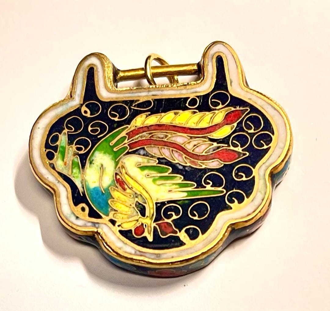 Vintage Cloisonne 38x30 Mm 7 Mm Thick Lock Shape Pendant Finished on ...