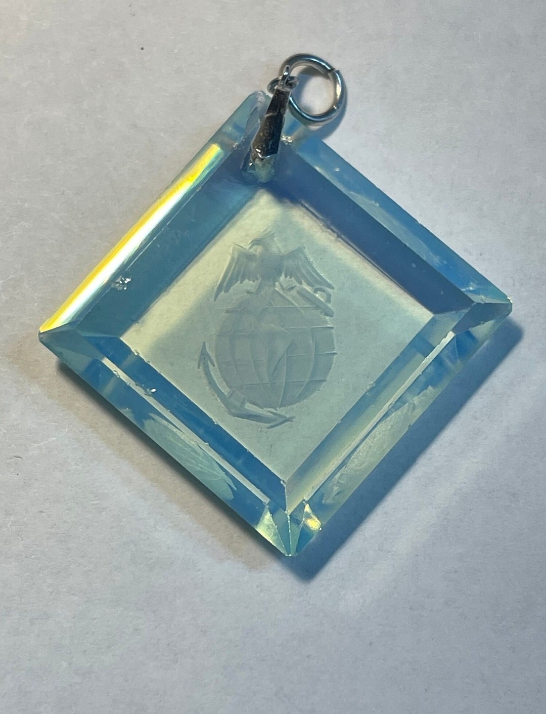 Vintage Blue Crystal Engraved U S Marine Insignia 27x27 Mm Pendant by ...