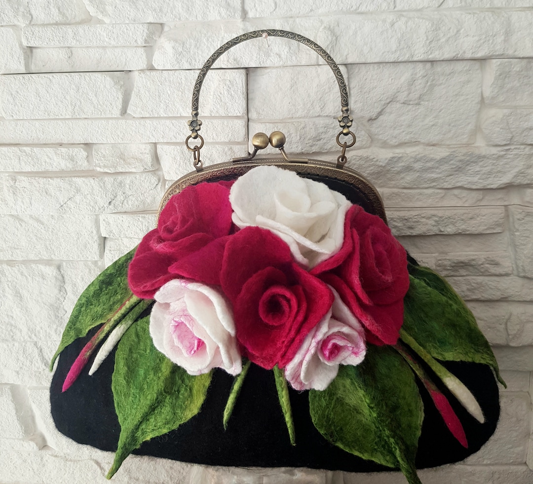 Woolen Handbag / Felt Bag / Gift for a Woman / Roses / Handbag With ...