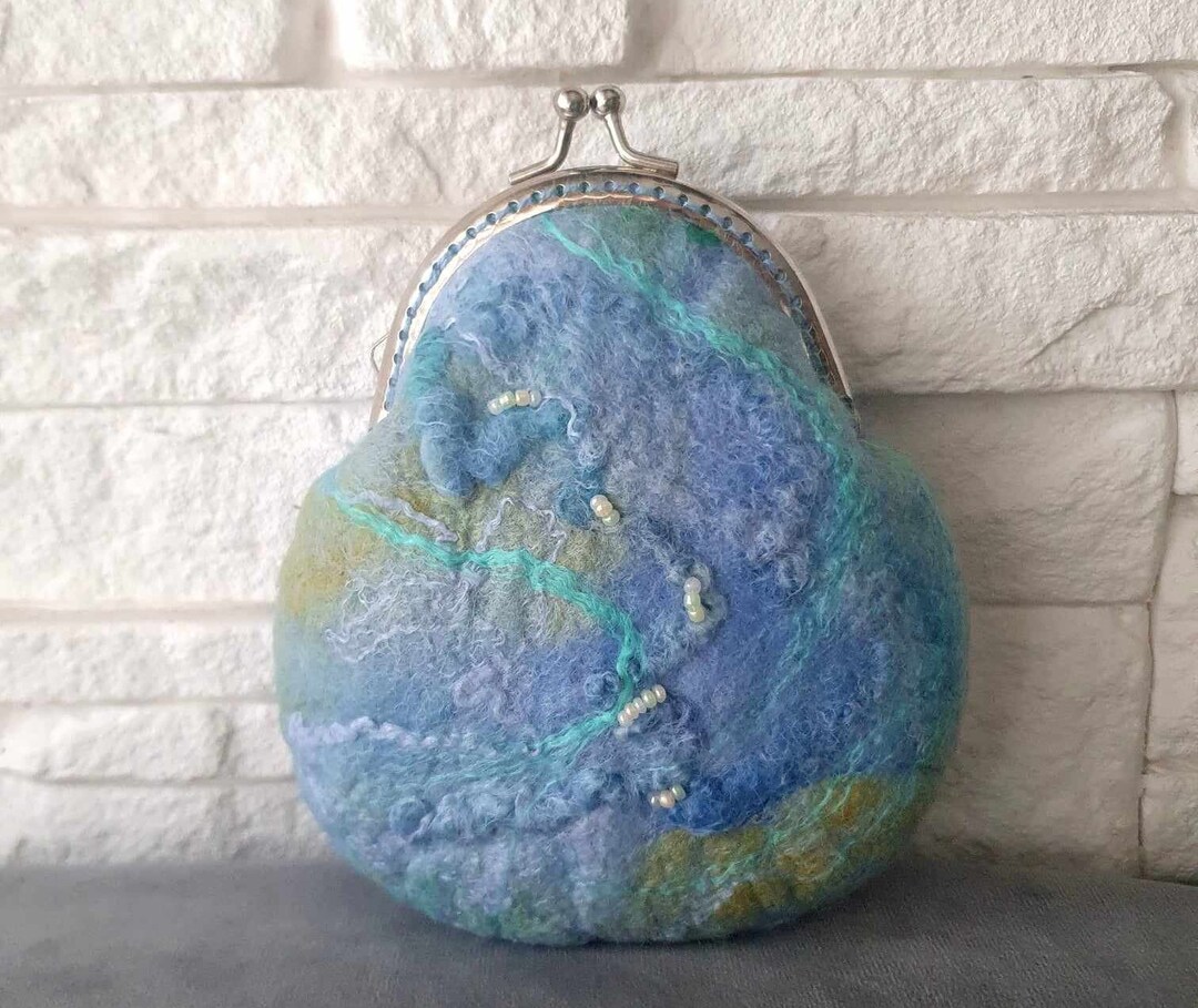 Blue Felted Wool Coin Purse / Felted Coin Purse / Gift for Her / Ready ...