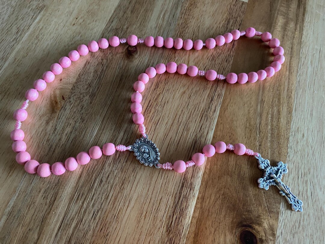 Pink Catholic Rosary Handmade With Wood Beads - Etsy