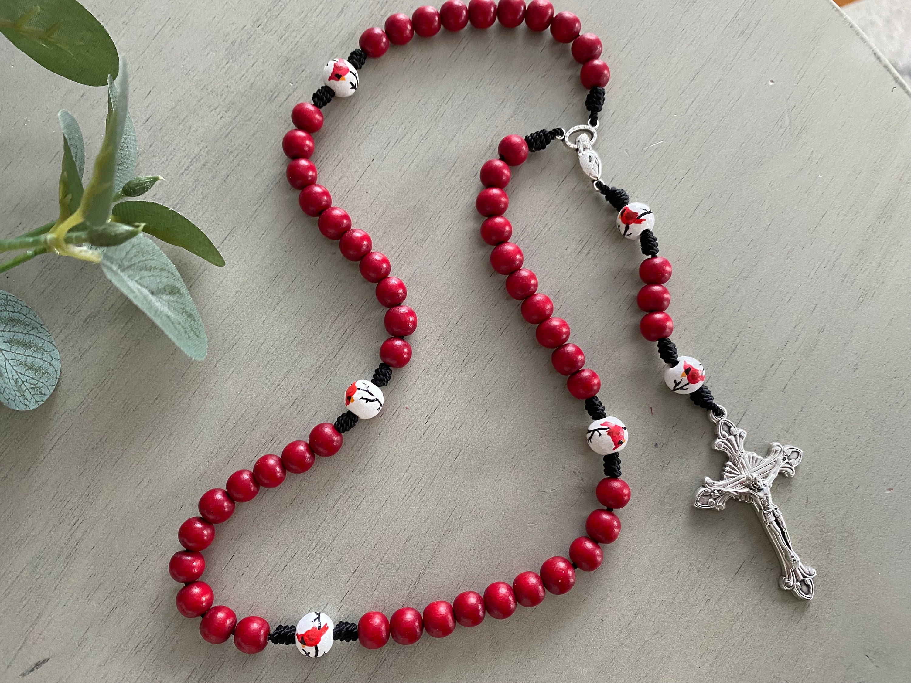 Red Cardinal Bird Rosary With Handpainted Wood Beads - Etsy