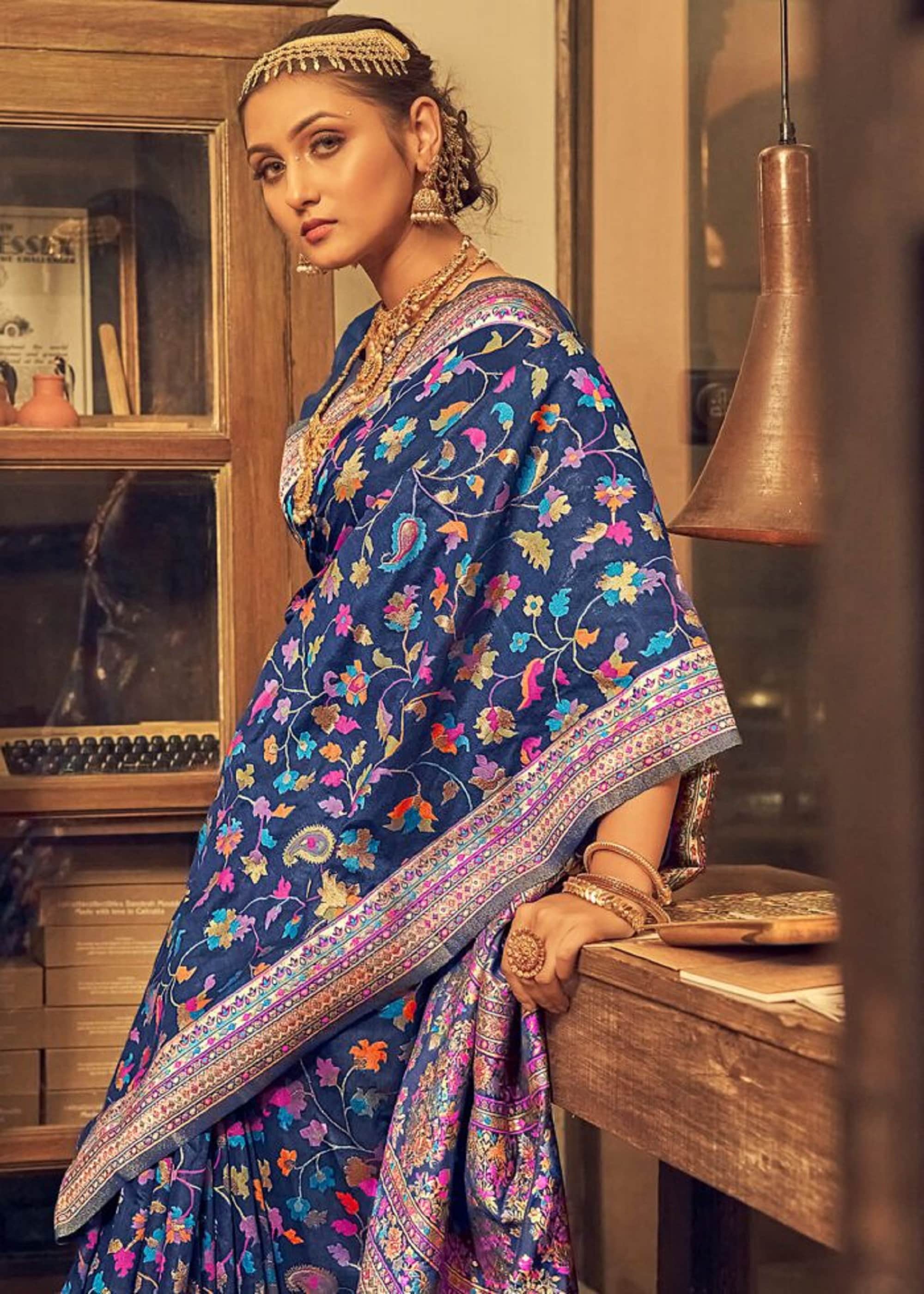 Trending Heavy Work New Color Designer Kashmiri Silk Saree,bollywood ...