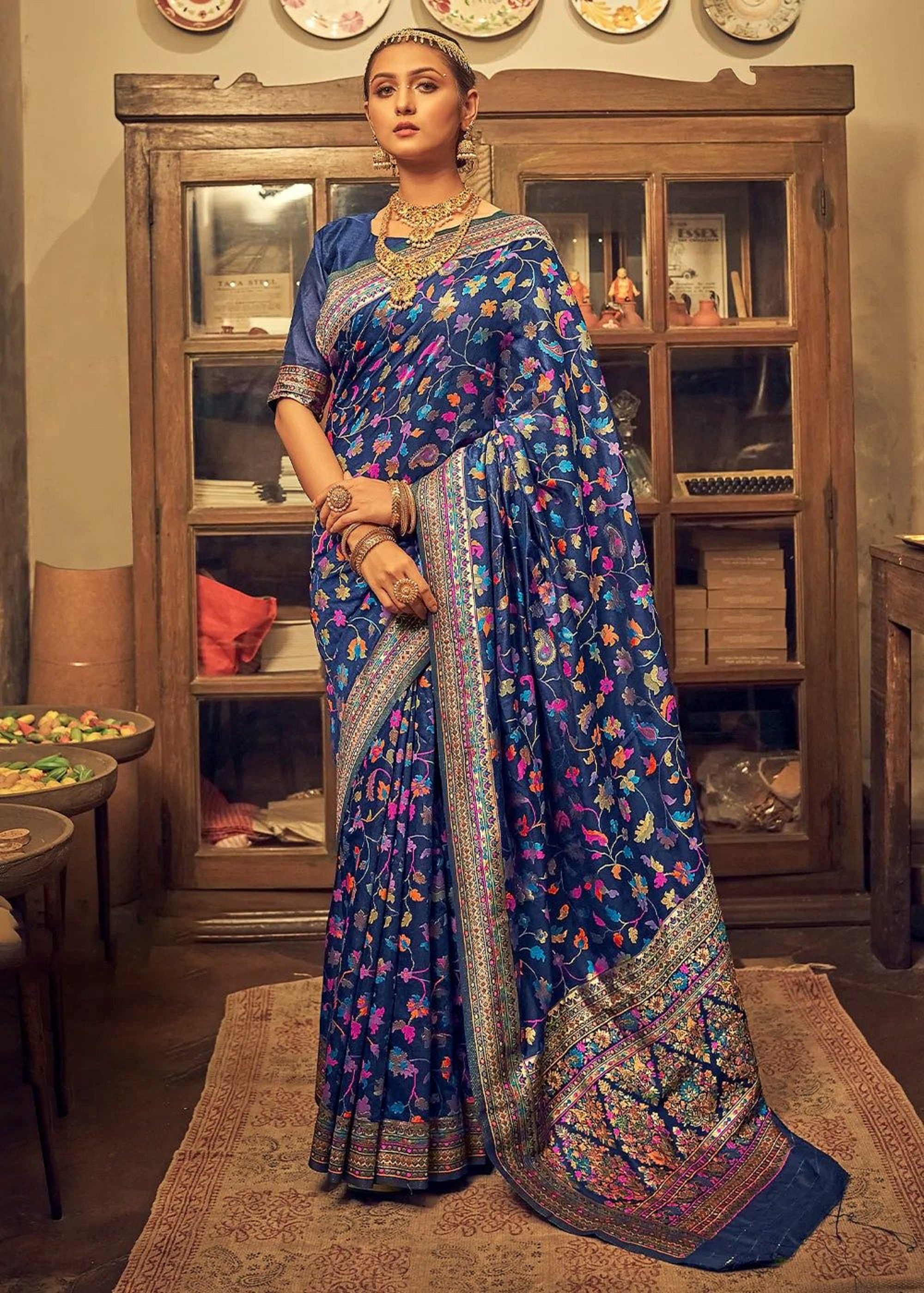 Trending Heavy Work New Color Designer Kashmiri Silk Saree,bollywood ...