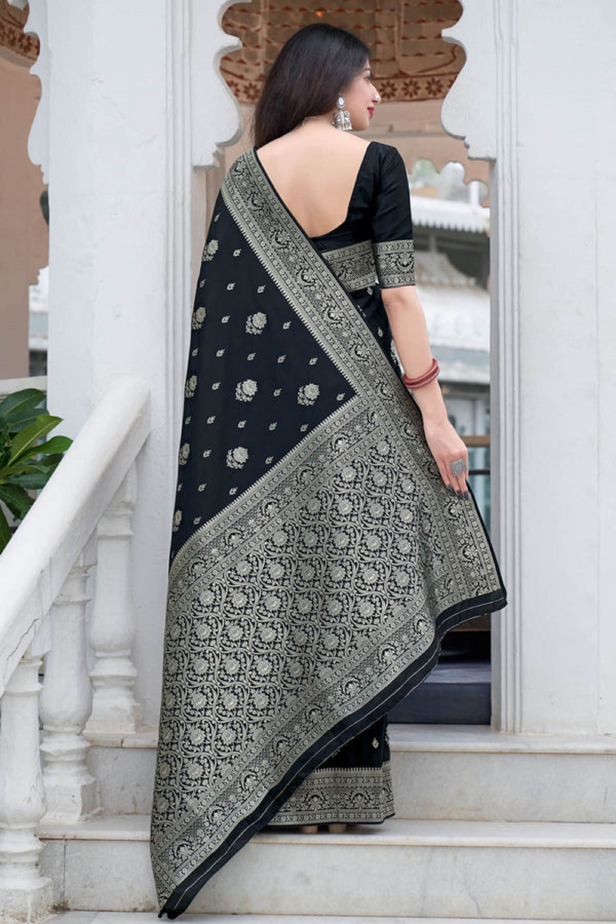 Black Flower Designer Silk Saree,bollywood Saree,wedding Wear Saree ...