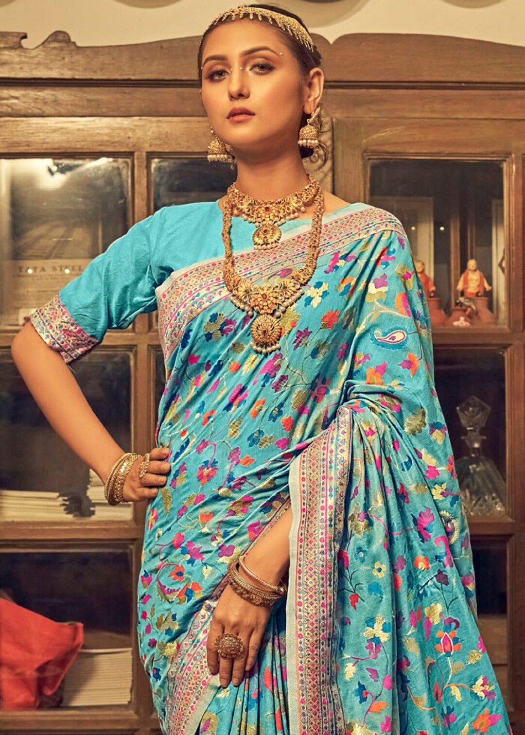 Trending Heavy Work New Color Designer Kashmiri Silk Saree,bollywood ...