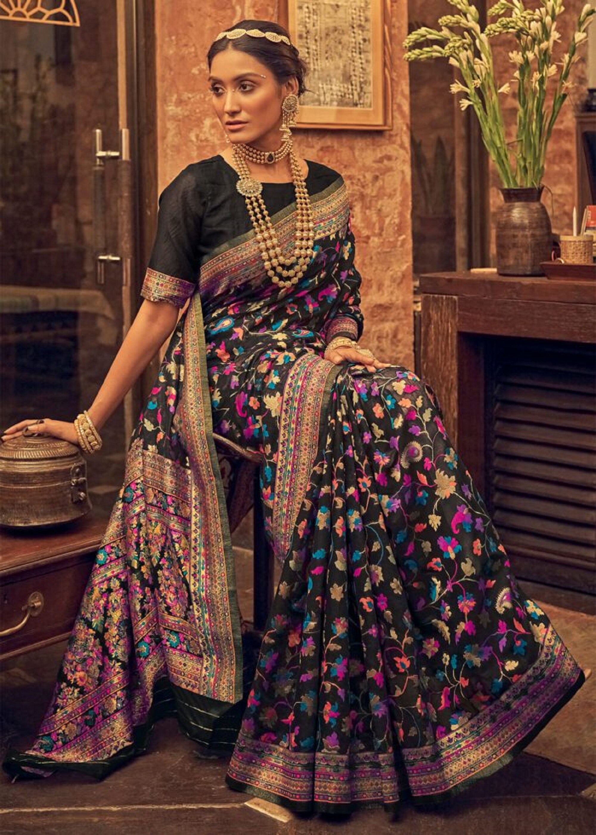 Trending Heavy Work New Color Designer Kashmiri Silk Saree,bollywood ...