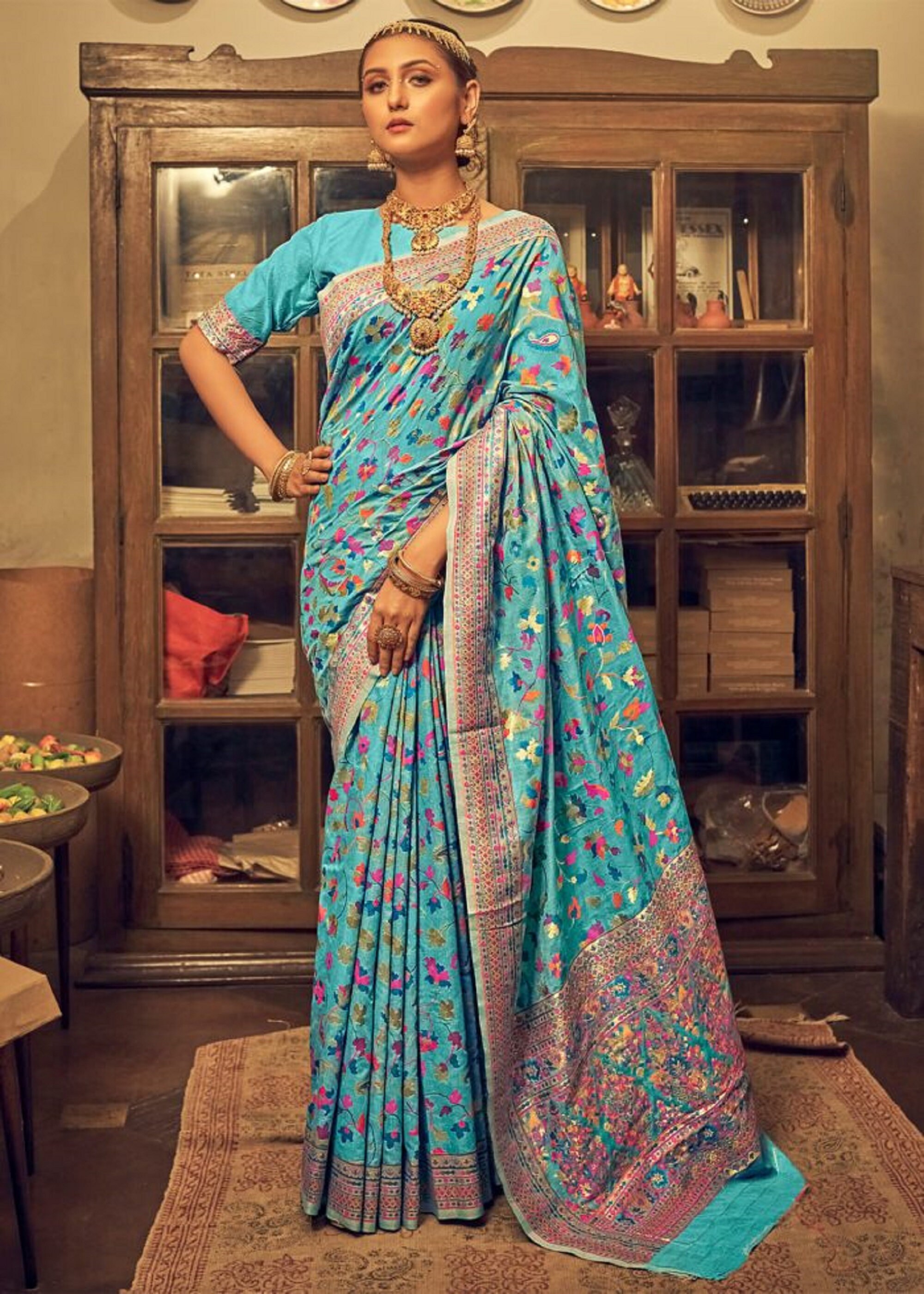 Trending Heavy Work New Color Designer Kashmiri Silk Saree,bollywood ...