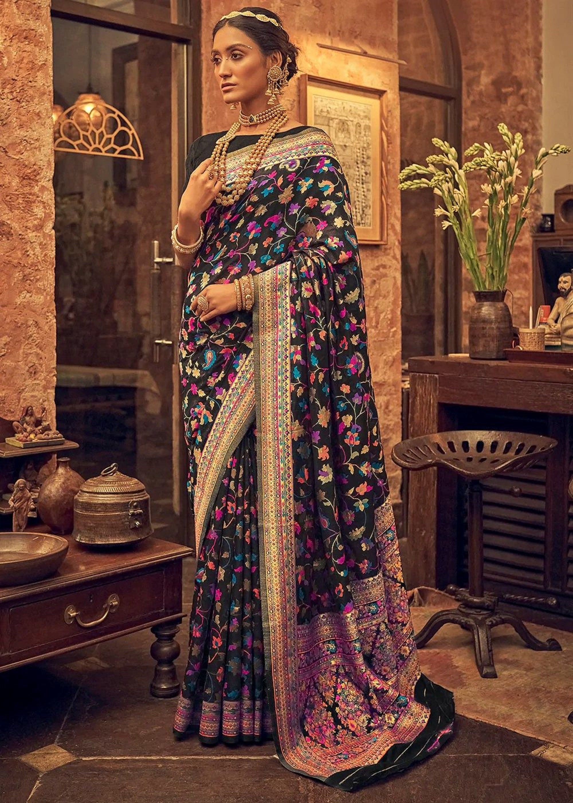 Trending Heavy Work New Color Designer Kashmiri Silk Saree,bollywood ...