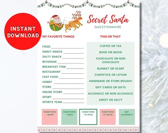 Gift Exchange Questionnaire - Etsy