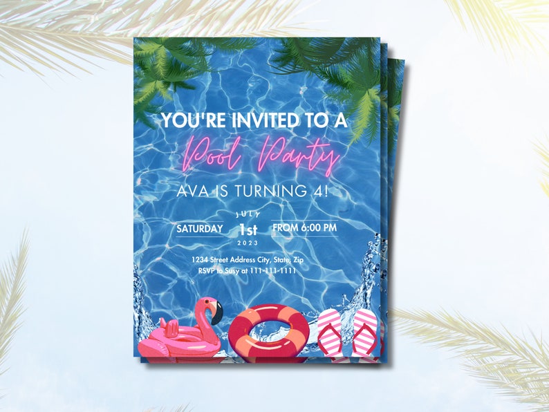 Editable Pool Party Invitation, Pool Party Birthday, Summer Pool Party ...