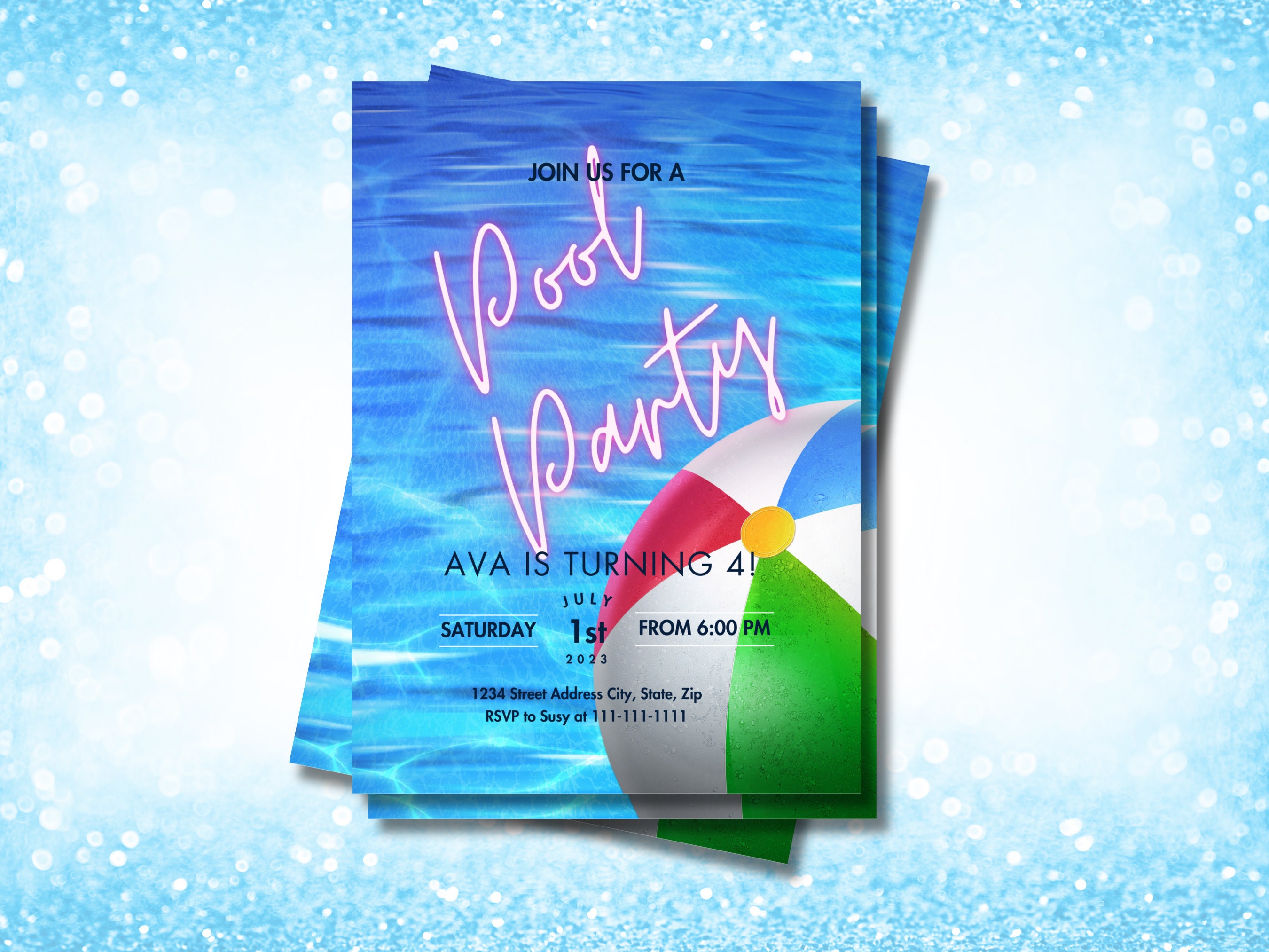 Canva Editable Pool Party Invitation Template, Pool Party, Summer Pool ...