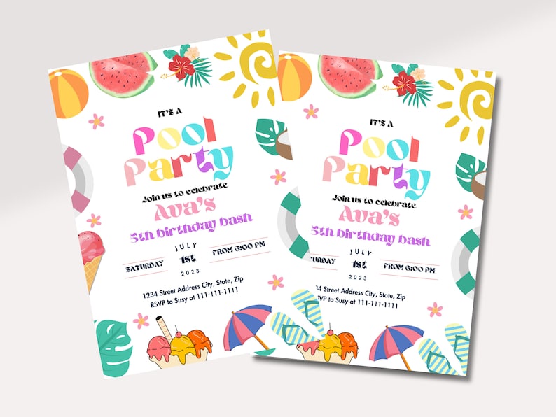 Canva Editable Pool Party Invitation for a Birthday Pool - Etsy