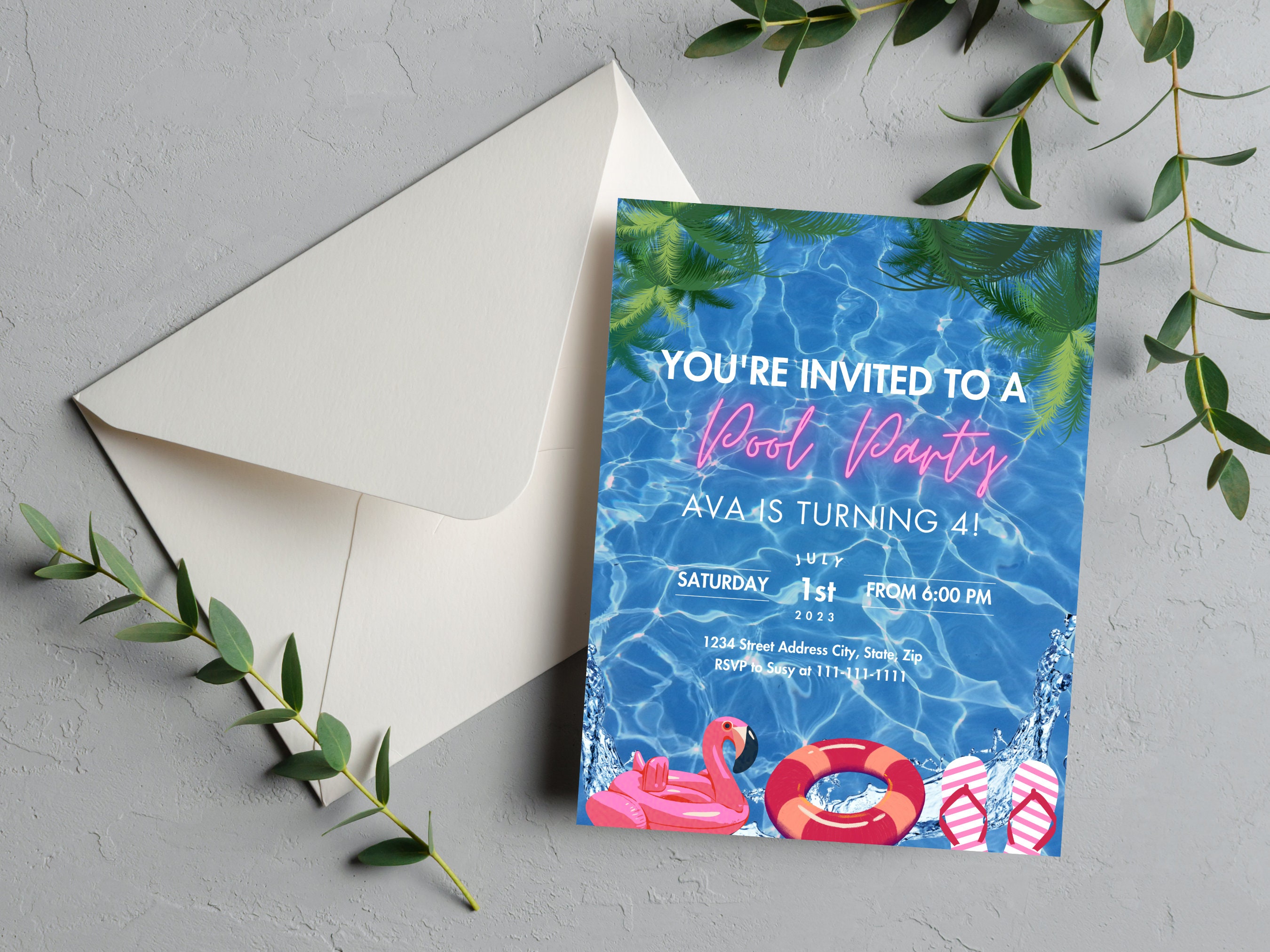 Editable Pool Party Invitation, Pool Party Birthday, Summer Pool Party ...
