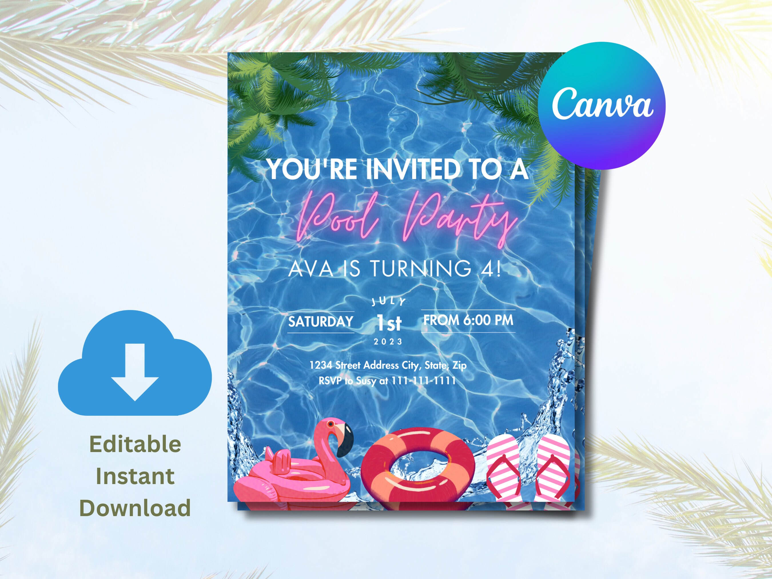 Editable Pool Party Invitation, Pool Party Birthday, Summer Pool Party ...