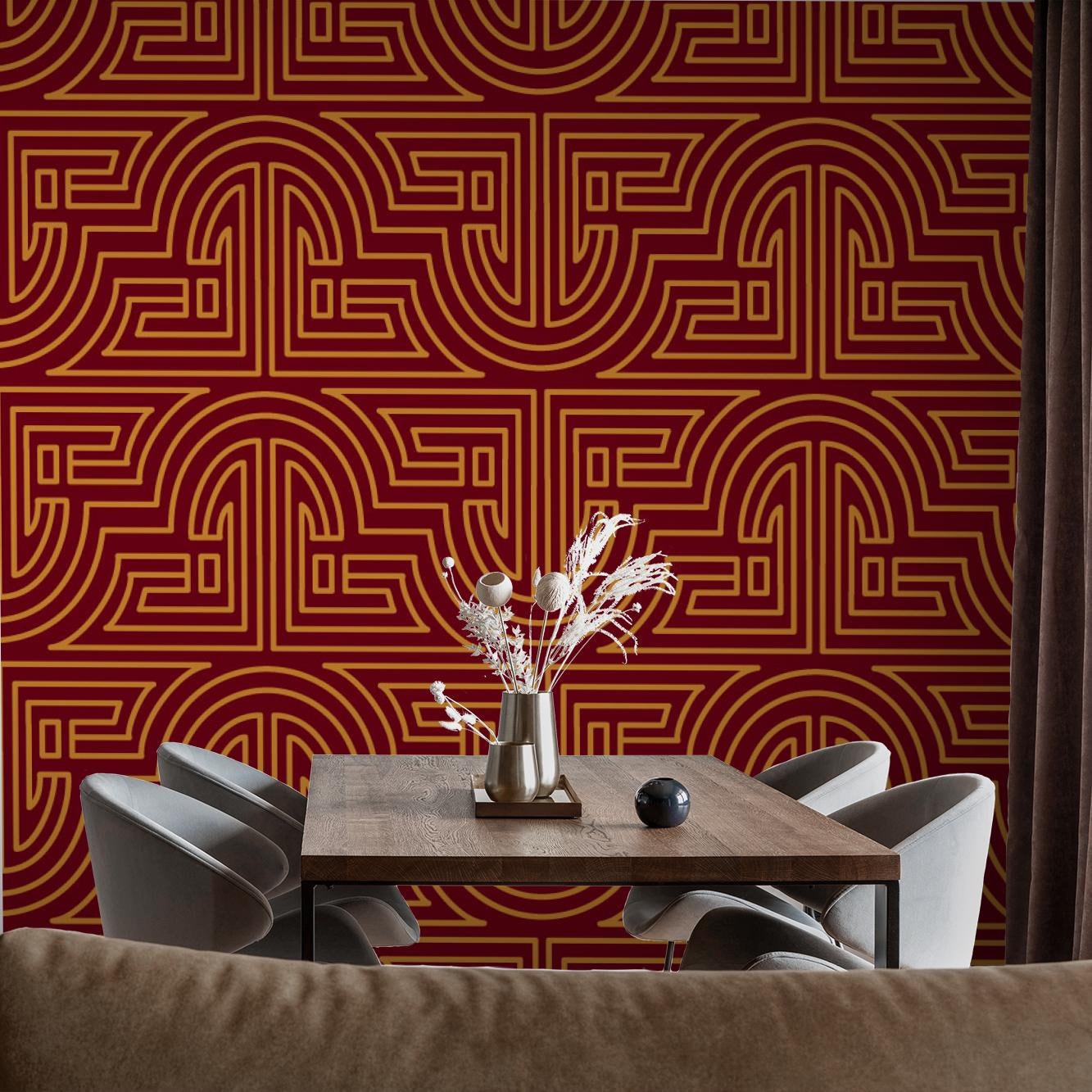 Vintage Wallpaper | Red, Eastern, Chinese | Oriental Print | Removable ...