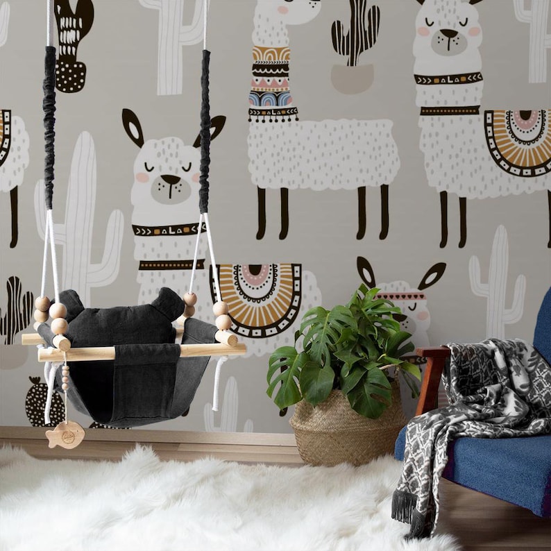 Animal Wallpaper Lama Peruvian Gray Cute Seamless Print - Etsy