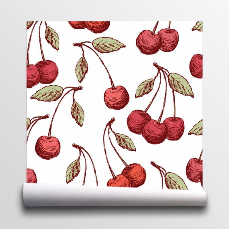 Nature Wallpaper Cherry Red Bright Kitchen Fruit Print - Etsy