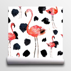 Animal Wallpaper | Flamingo, Pink, Dots, Geometric | Watercolor Print ...