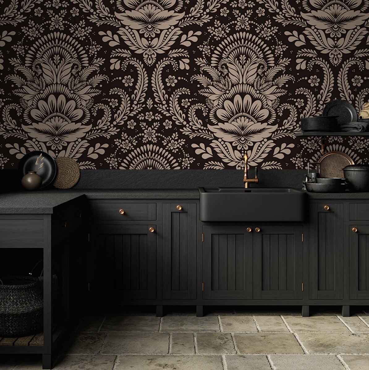 Vintage Wallpaper | Dark, Baroque, Damask, Floral | Victorian Print ...