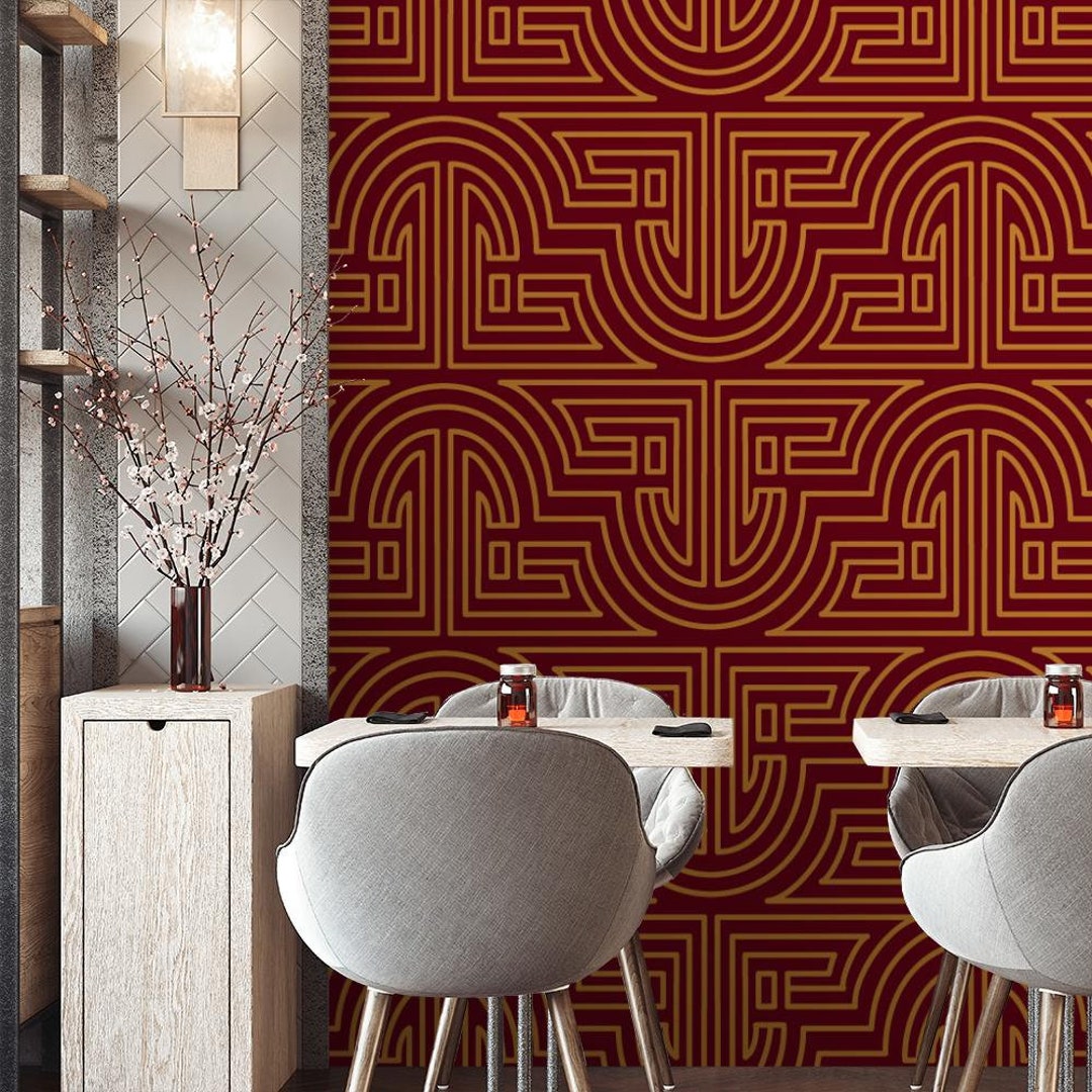 Vintage Wallpaper | Red, Eastern, Chinese | Oriental Print | Removable ...