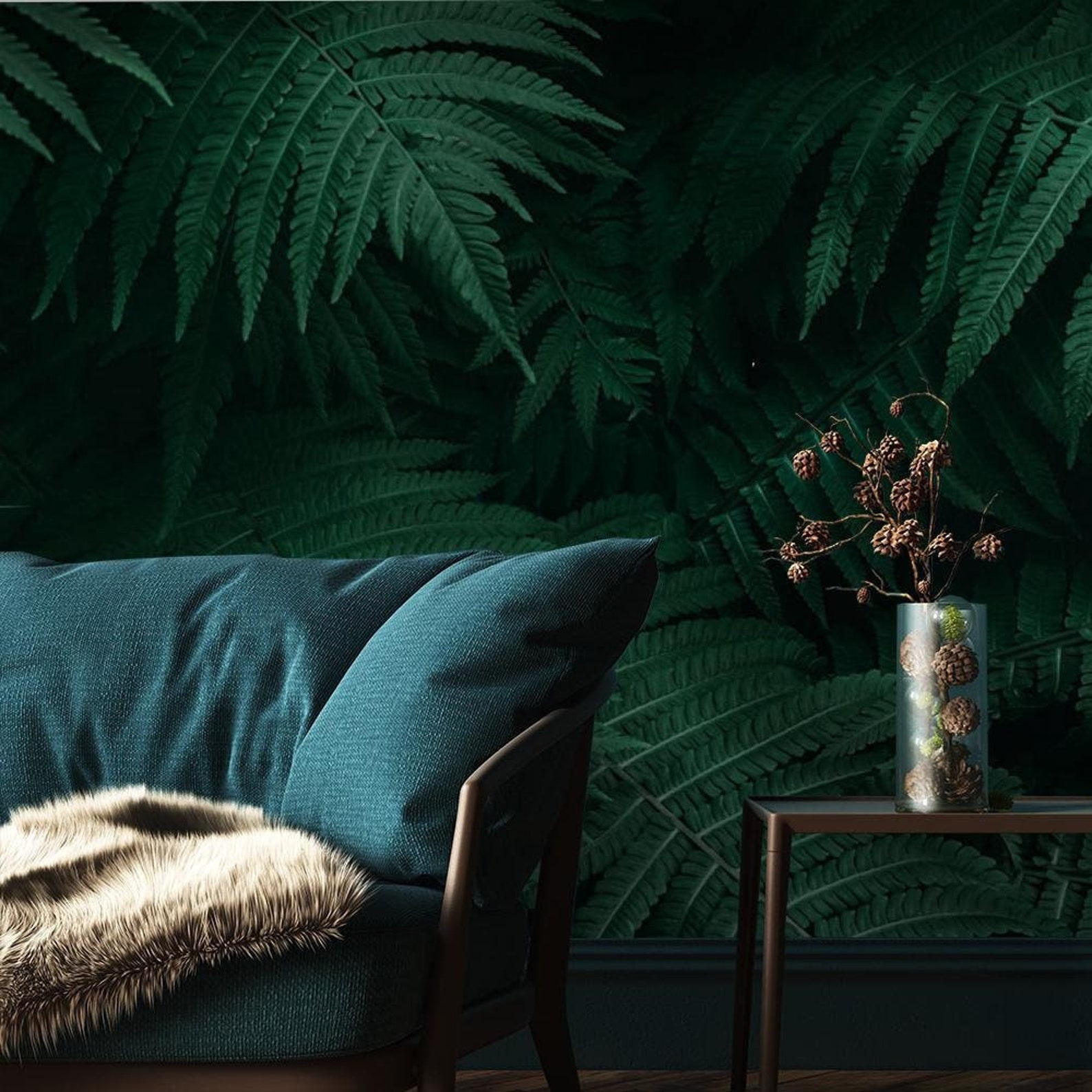 Nature Wallpaper | Dark Green, Fern Leaves, Forest | Botanical Print ...