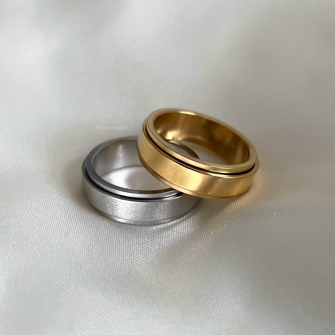 Spinner Anxiety Ring Gold Silver Minimal Worry Ring Rotating Ring ...
