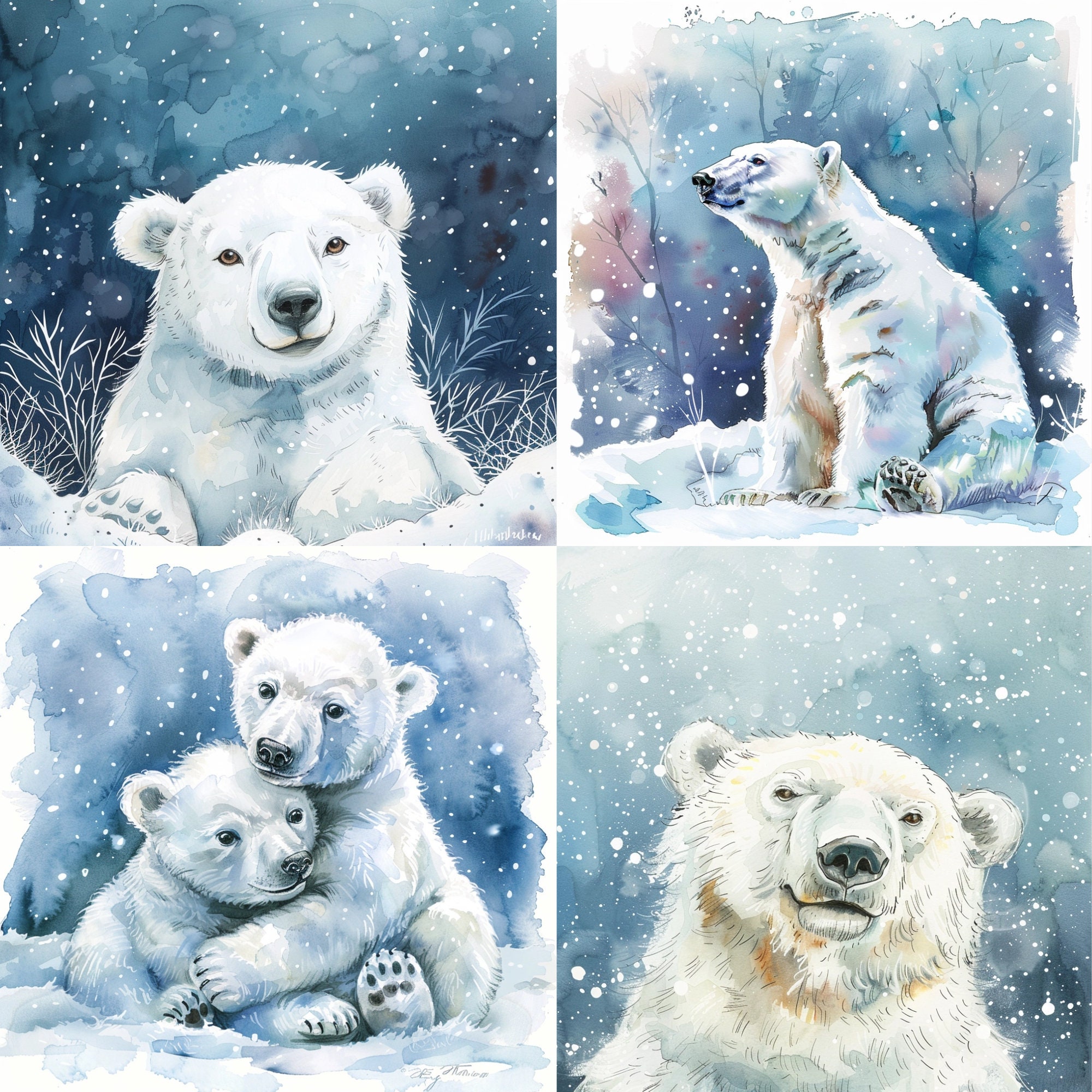 Polar Bear Clip Art, Printables, Digital Downloads, Snow, Polar Bear ...