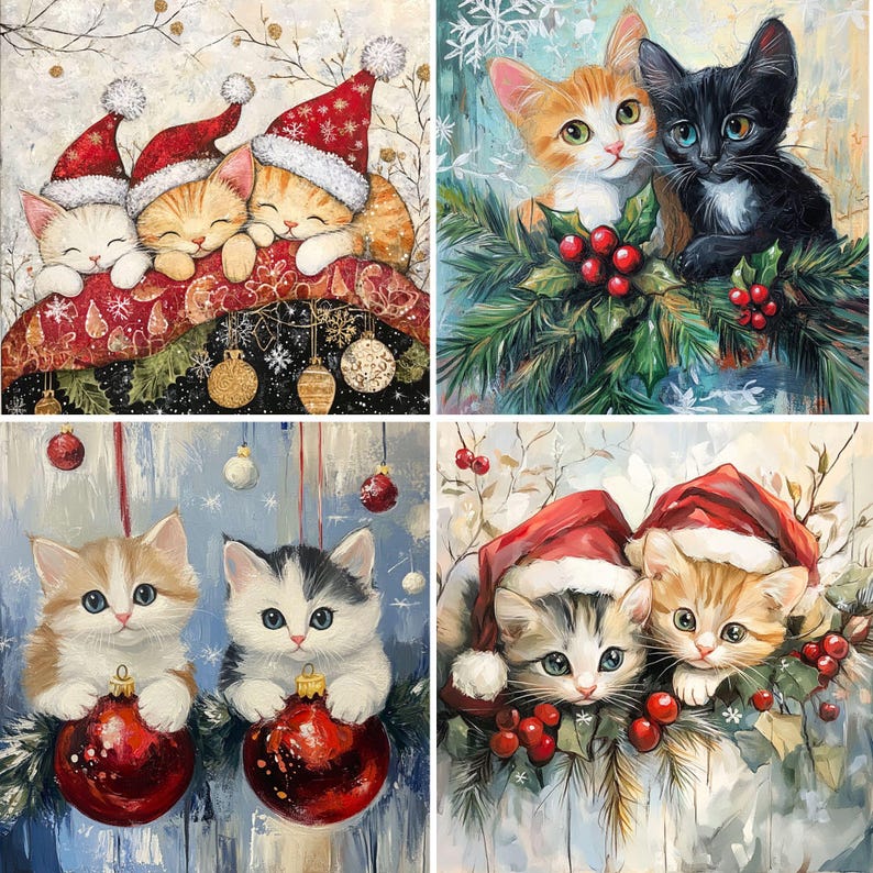 Christmas Kittens Digital Paper: Holiday Scrapbook Printables (digital ...