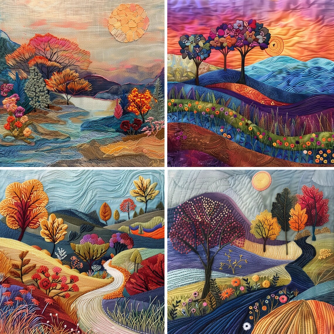 Embroidered Landscape Background Papers: Scenic Art (digital Download ...