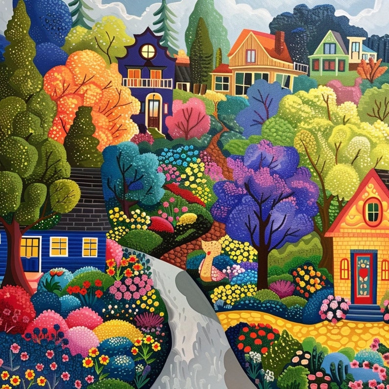 Colorful Village Background Papers: Printable House Clip Art (digital ...