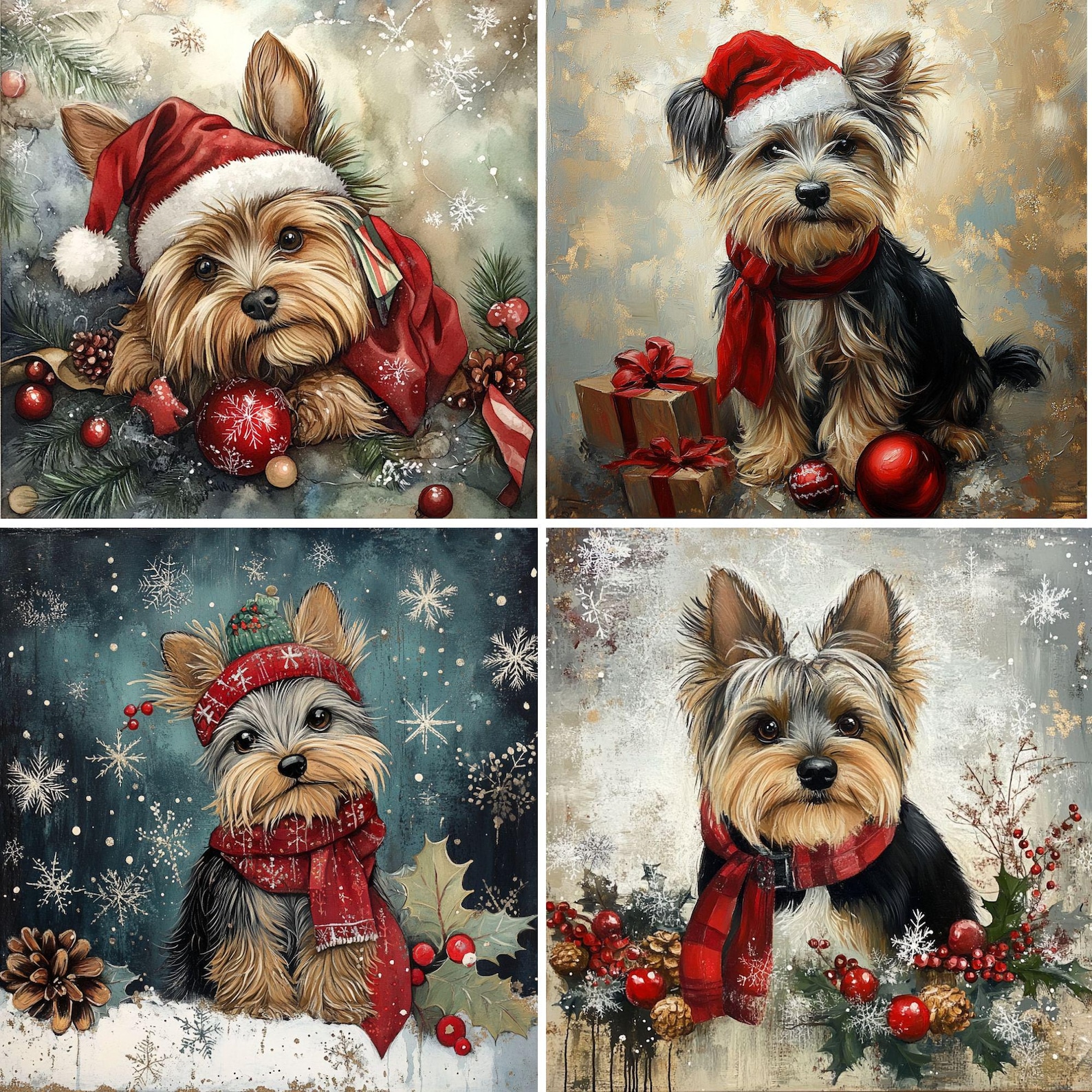 Christmas Dogs Yorkshire Terriers Digital Downloads Digital Christmas ...