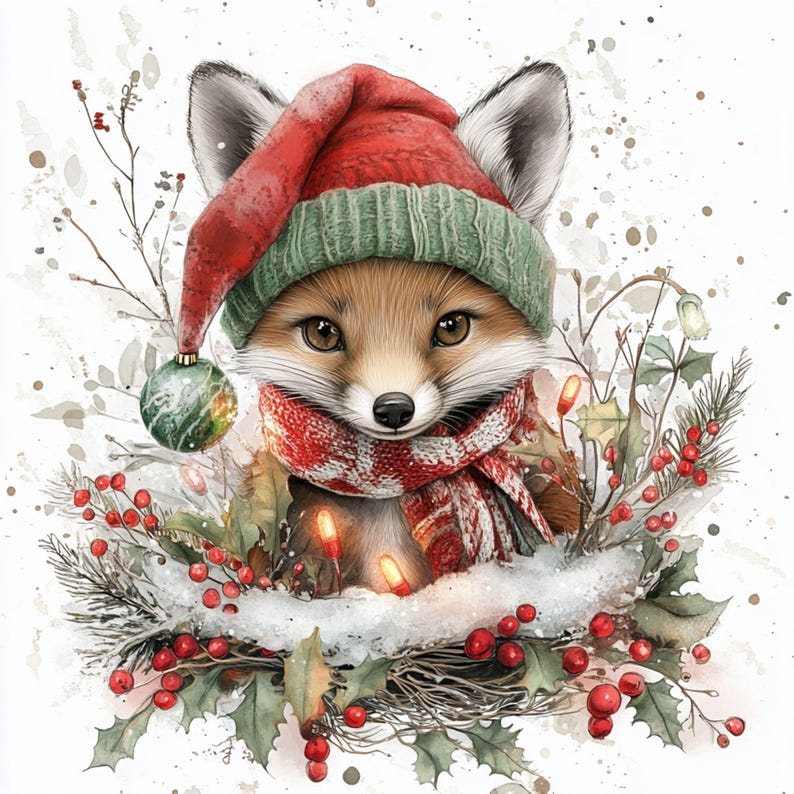 Christmas Baby Fox Images: Printable Art, Card Making (digital Download ...