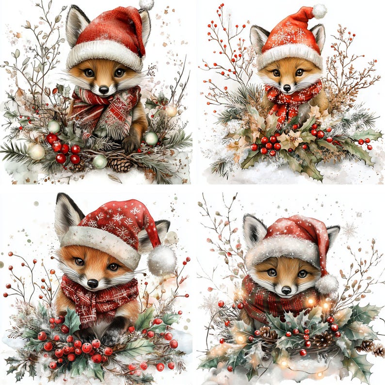Christmas Baby Fox Images: Printable Art, Card Making (digital Download ...