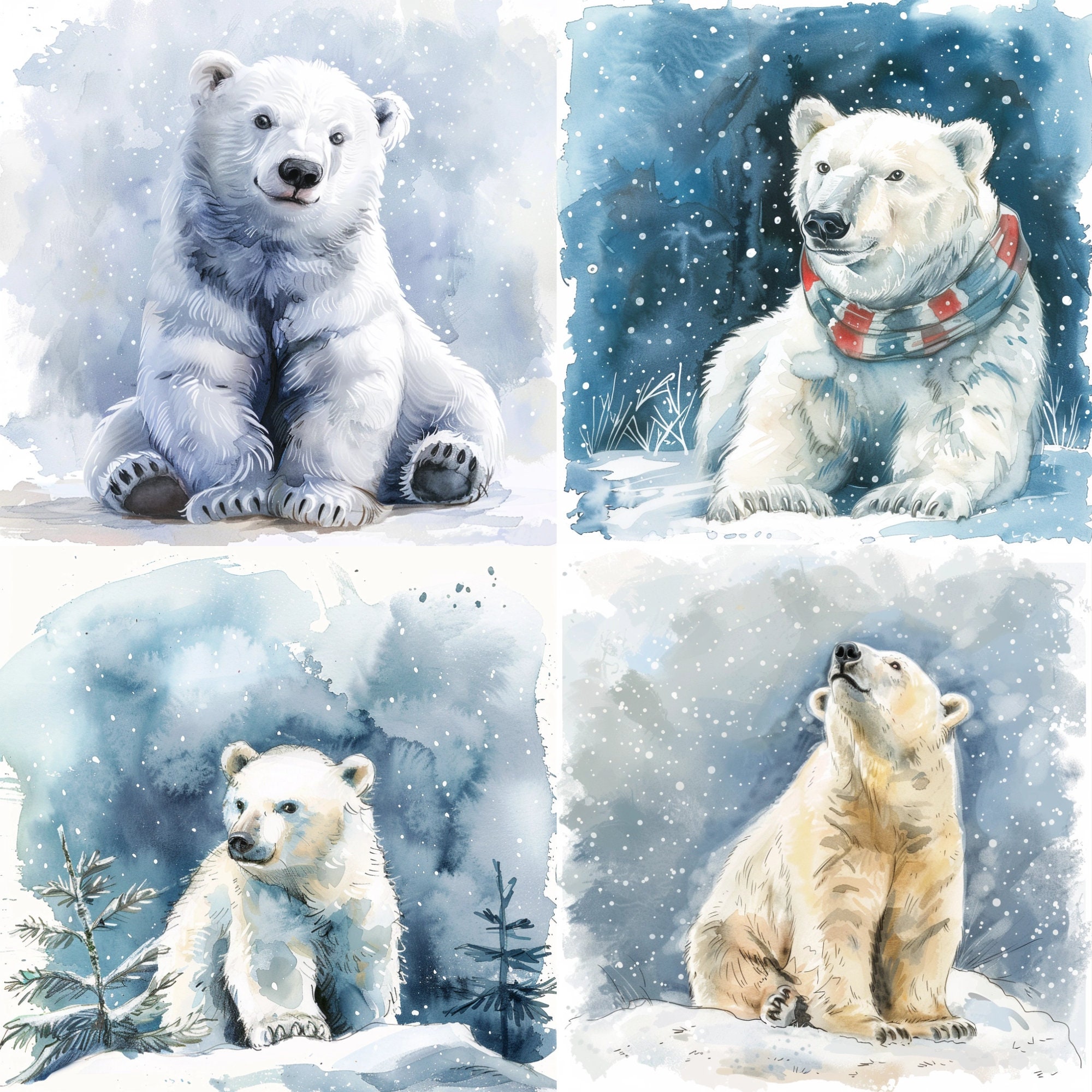 Polar Bear Clip Art, Printables, Digital Downloads, Snow, Polar Bear ...