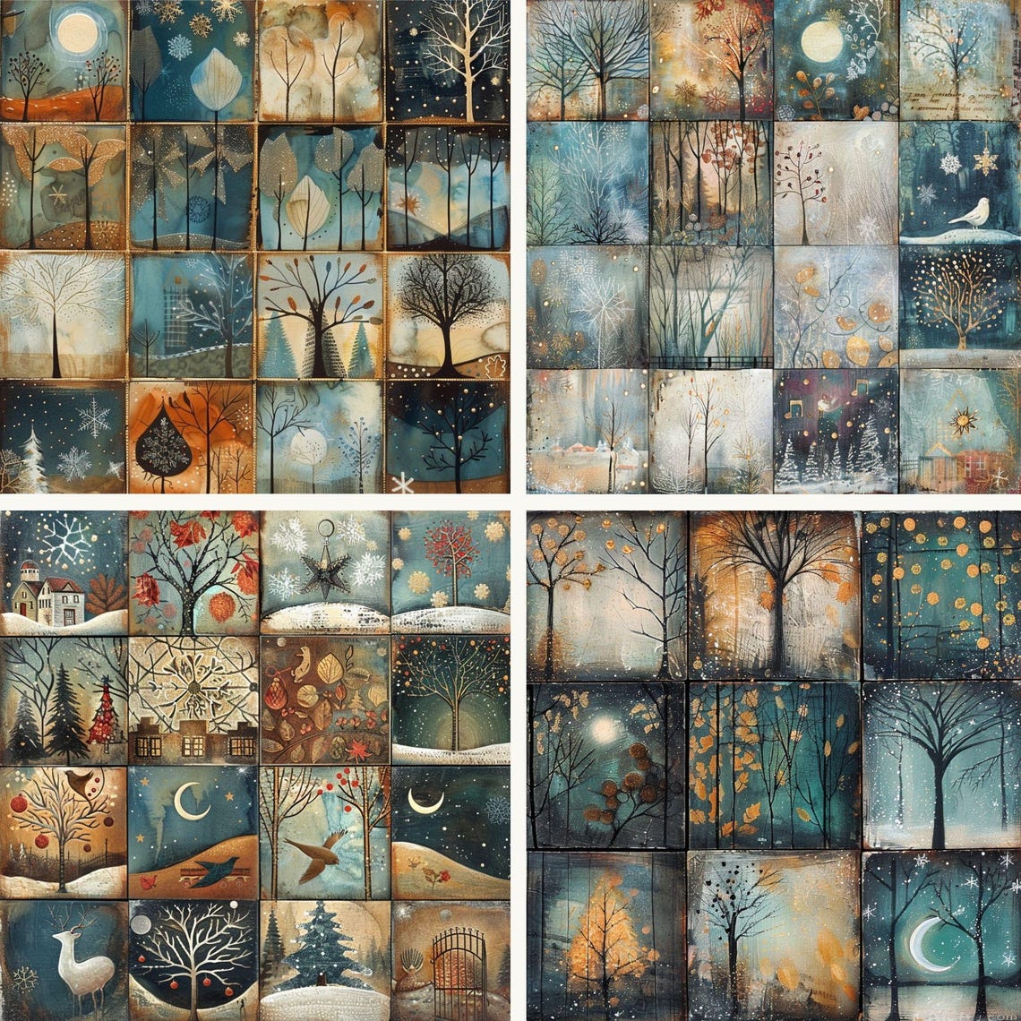 Winter Scenery Clip Art: Printable Background Papers (digital Download ...