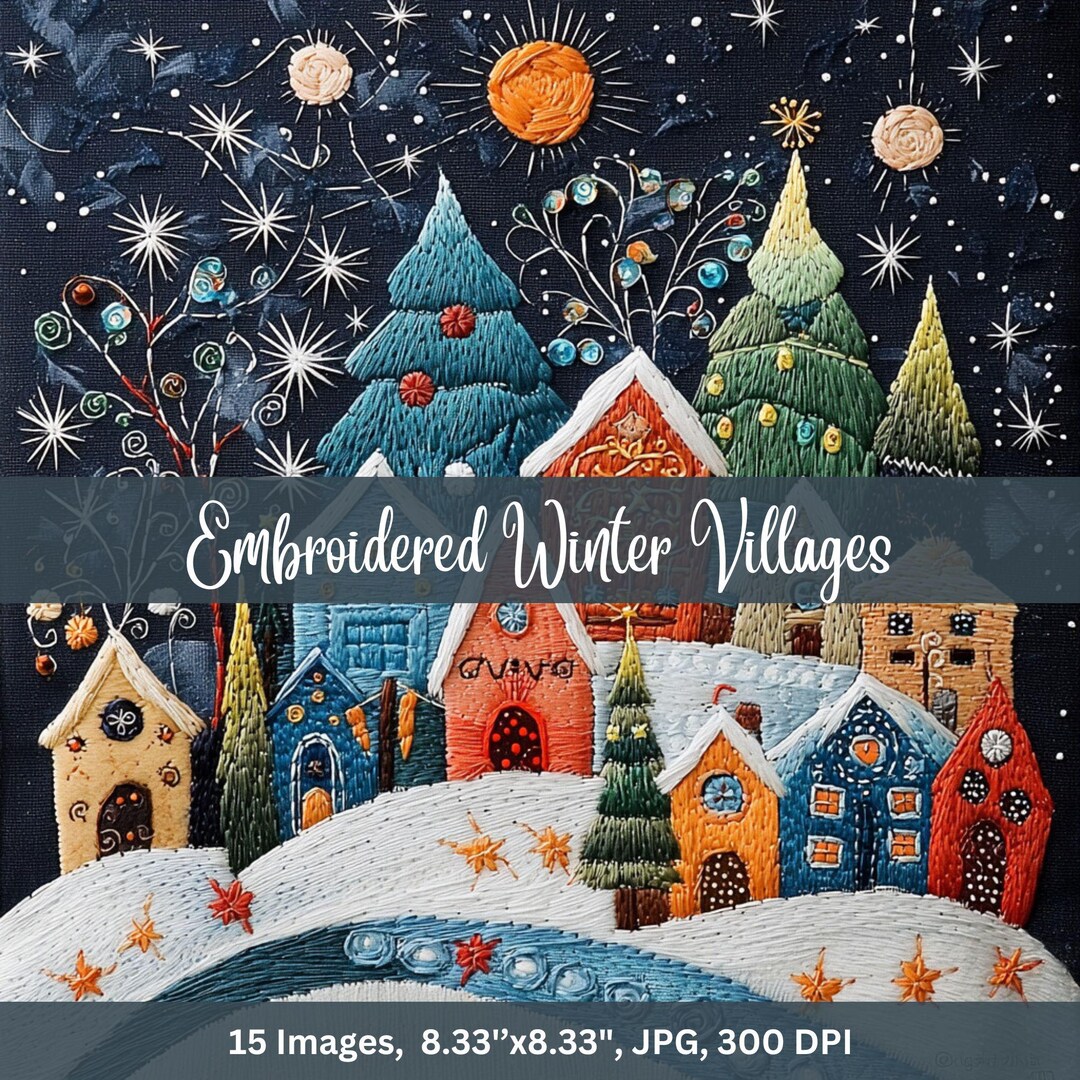 Embroidered Winter Villages Digital Downloads Printable Images ...