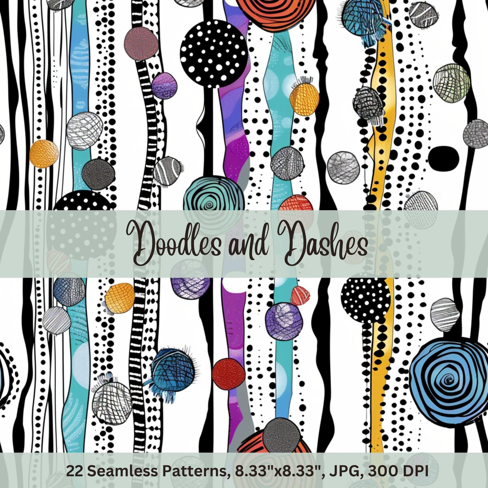 Doodles and Dashes Seamless Patterns Digital Downloads Clip Art Paper ...